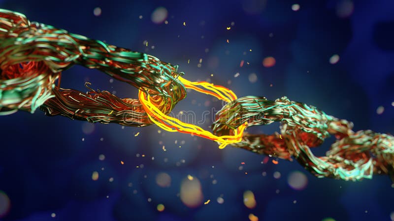 Blockchain Digital Chain, Beautiful Abstract Copper Coil Wiring . 3d ...