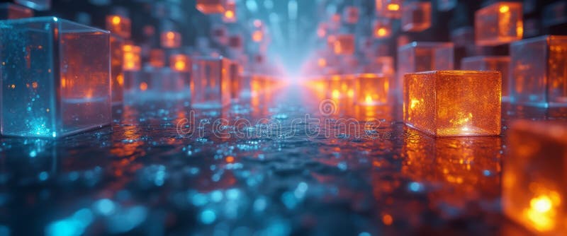 Blockchain Digital Cubes in Abstract Technological Space Stock Image ...