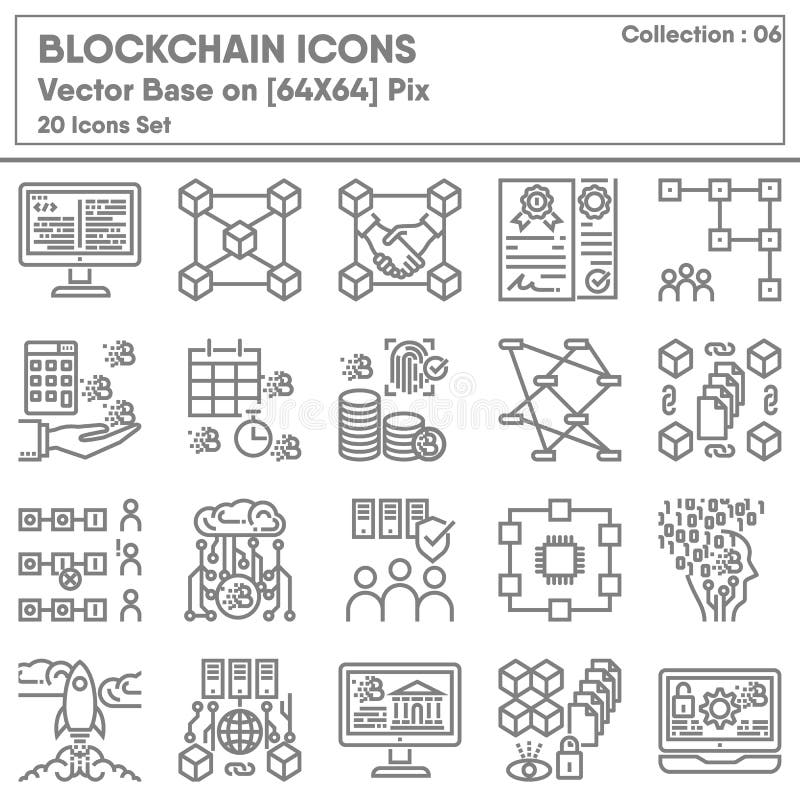 Blockchain E Financial Banking Intelligence Technology Icons Set, Icon ...