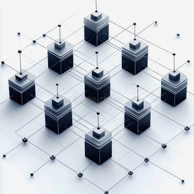 Blockchain Grid with Black and White Cubes Featuring a White Cube in ...