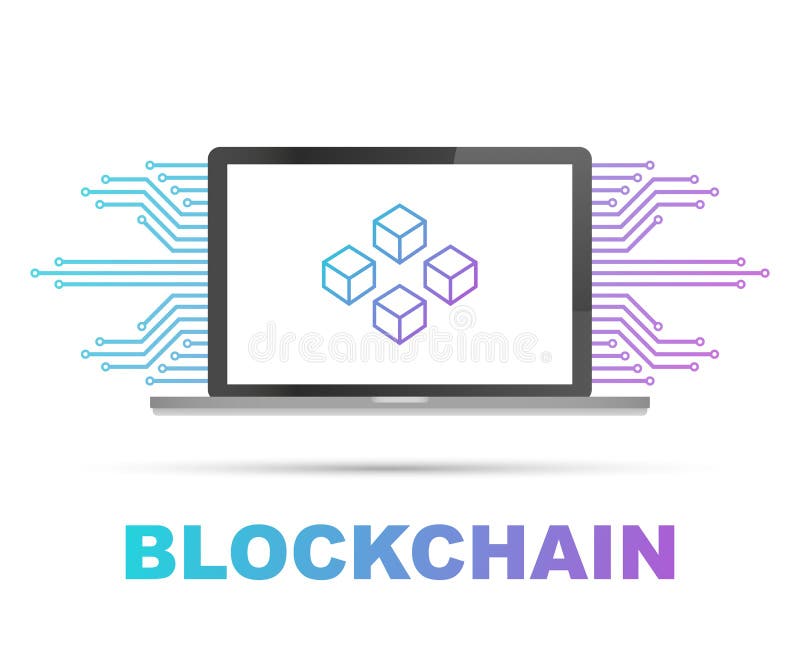 Blockchain Icon on Laptop Screen, Connected Cubes on the Display ...