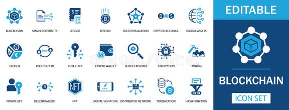 Blockchain Icon Set stock vector. Illustration of asset - 366829181