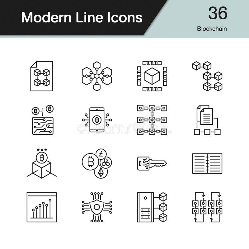 Blockchain Icons. Modern Line Design Set 36. for Presentation, G Stock ...