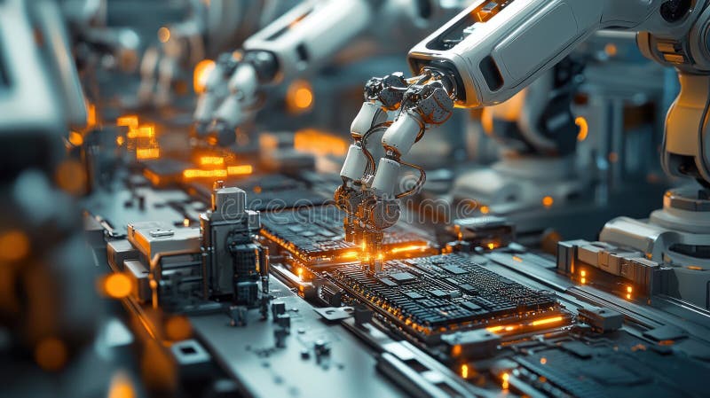 Blockchain Integration, Holographic Robot Arms Meticulously Assembling ...