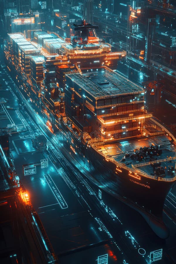 Blockchain Integration, a Large Cargo Ship Depicted As a Hologram is ...