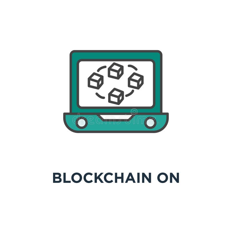 Blockchain on Laptop Screen Icon. Connected Cubes on the Display, of ...