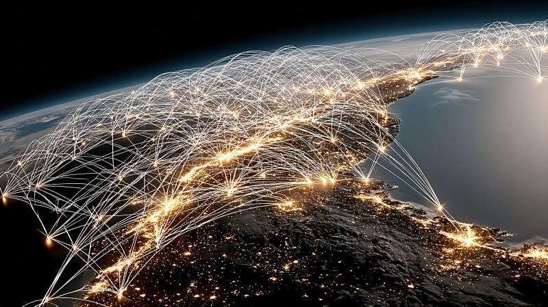 Blockchain-Linked Earth 3D Render from Orbit: Future Global Data Grid Stock Photo - Image of ...