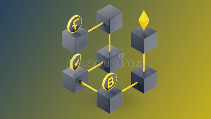 Blockchain Network Animation with Bitcoin and Ethereum Icon on Screens ...