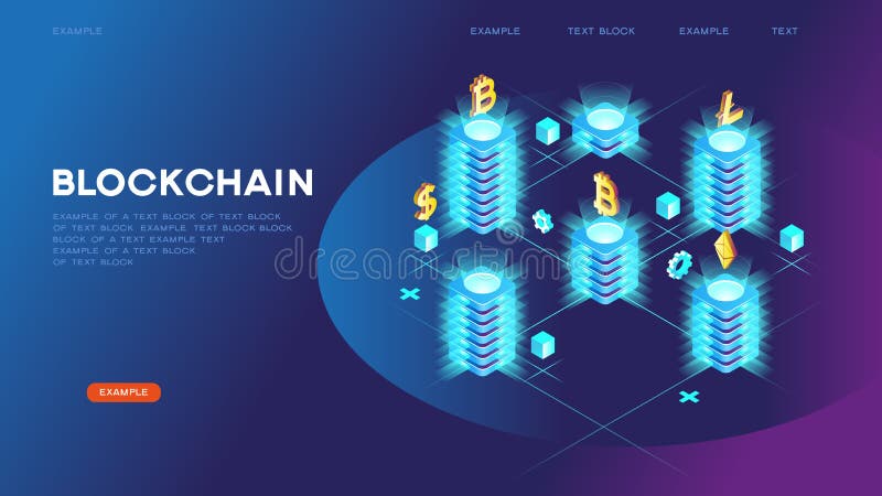 Abstract Blockchain Isometric Concept Banner Stock Vector - Illustration of chain, calculation ...