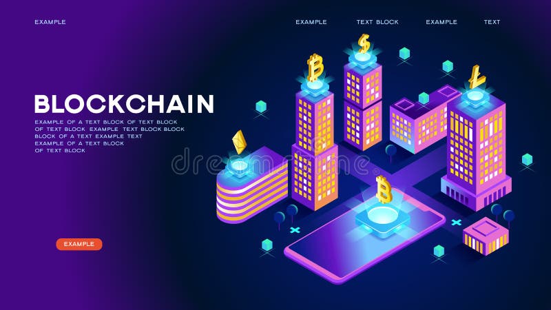 Abstract Blockchain Isometric Concept Banner Stock Vector ...