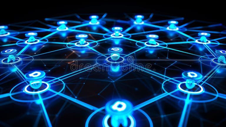 Blockchain Network Concept with Glowing Nodes and Connections, Decentralized System ...