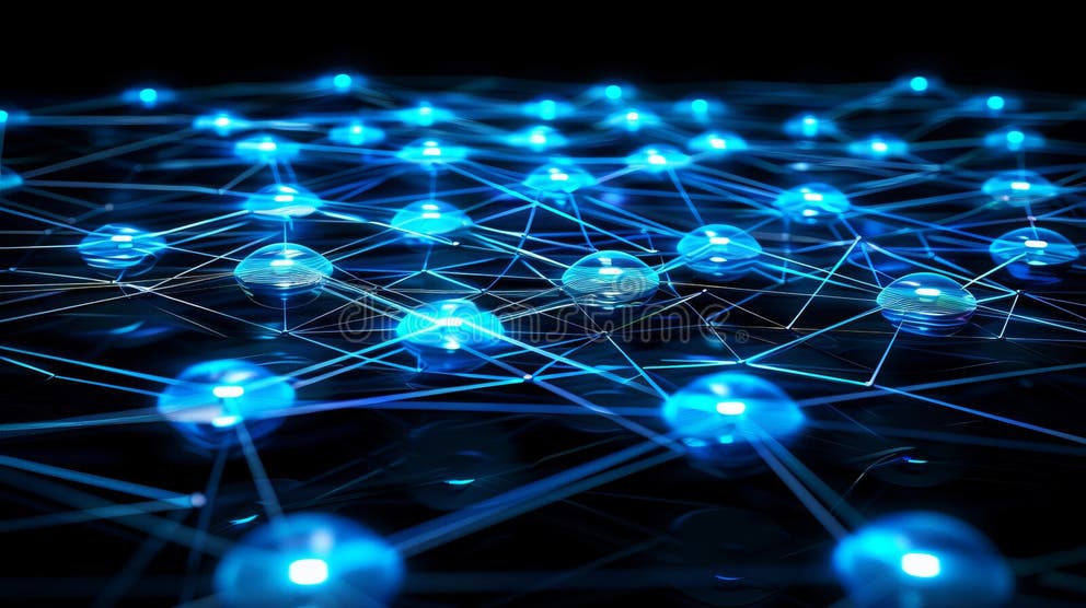 Blockchain Network Connection Nodes in Blue Stock Illustration ...
