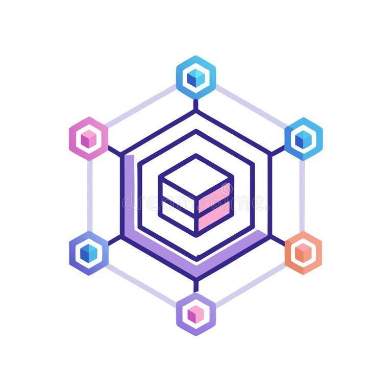 Blockchain Network Illustration with Hexagons and Gradient Colors ...