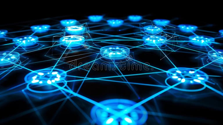 Blockchain Network Nodes Connection with Futuristic Blue Light ...