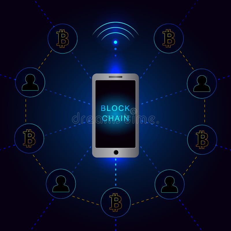 Blockchain Network Using Smartphone Banner Stock Illustration ...