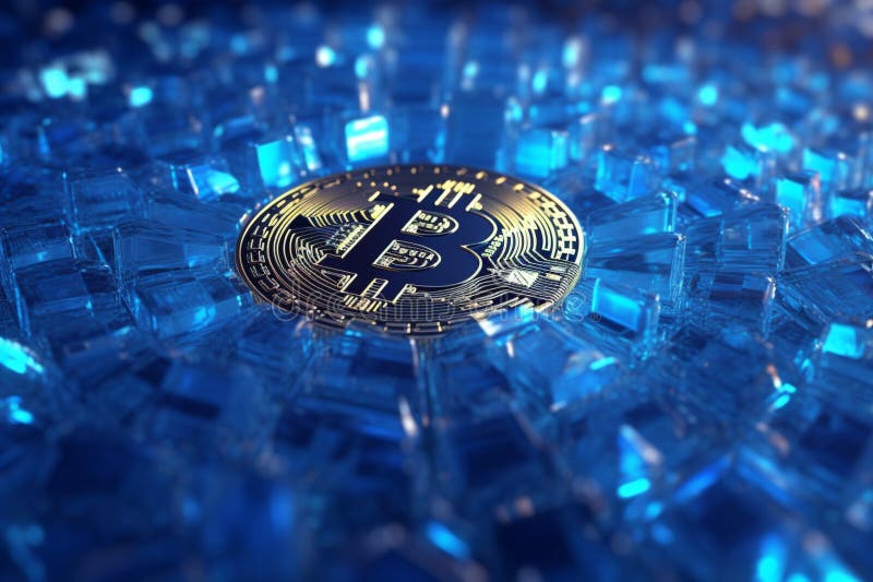 The Blockchain S Essence, an Abstract Blue Bitcoin Sign Made of ...