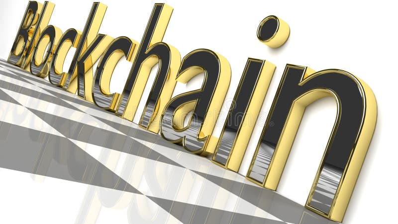 Blockchain Sign in Gold and Glossy Letters on a White Background Stock ...
