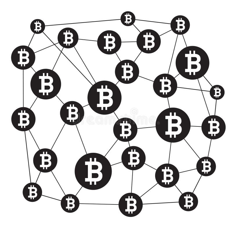 Blockchain Structure and Bitcoin Icon. Vector Outline Illustration and ...