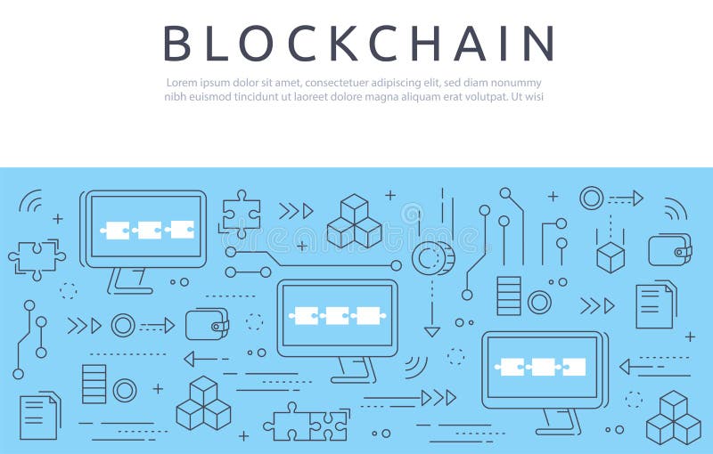 Blockchain Technologie Process Abstract Illustration in Thin Line Style ...