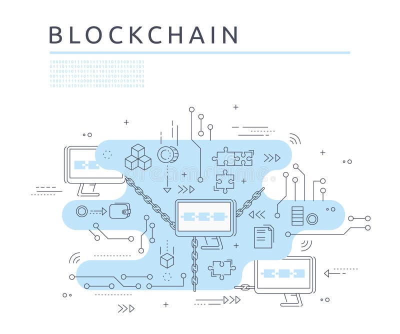 Blockchain Technologie Process Abstract Illustration in Thin Line Style ...
