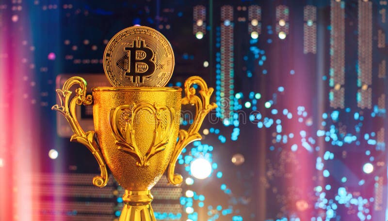 Blockchain Technology Bitcoin Mining Concept. Bitcoin Golden Coin on ...