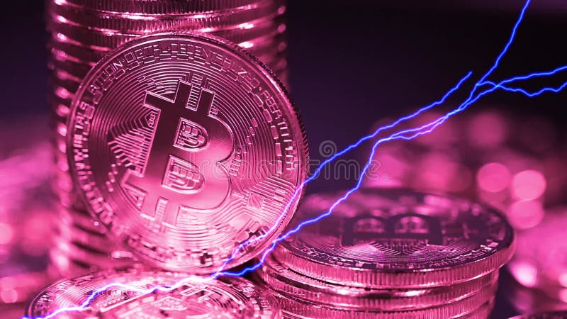 Bitcoin Mining Concept with Blue Lightning Stock Video - Video of ...