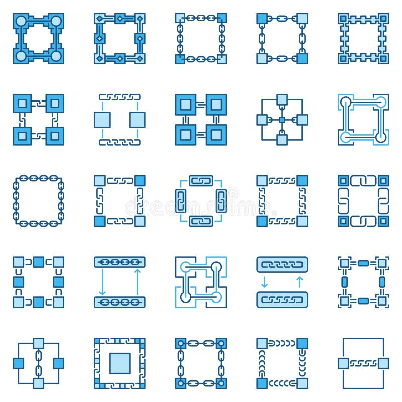 Blockchain Technology Colored Icons Vector Block Chain Signs Stock ...