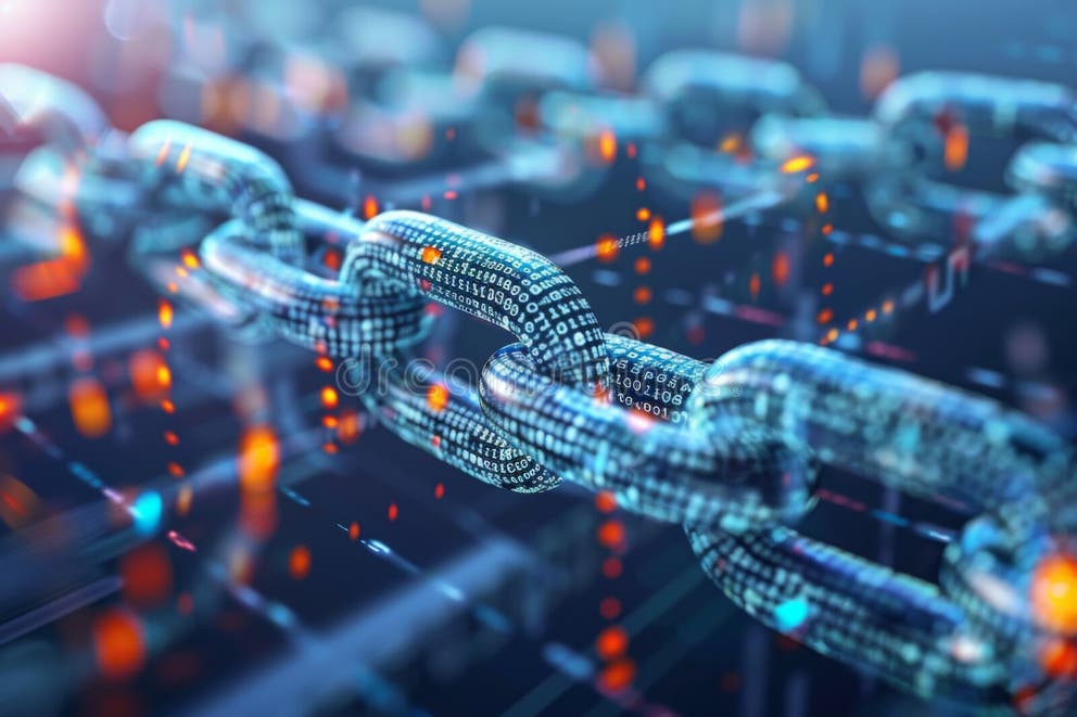 Blockchain Technology Concept with Digital Chains Stock Illustration - Illustration of binary ...