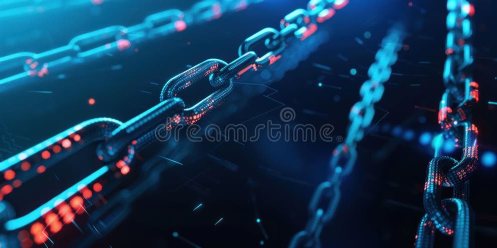 Blockchain Technology Concept with Digital Chains. Generative Ai Stock ...