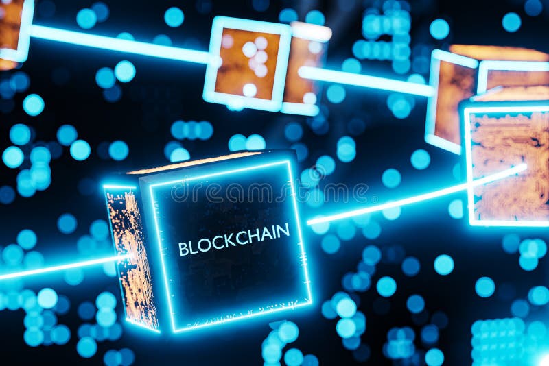 Blockchain Technology Concept Illustration. Abstract Cubes Depicting ...