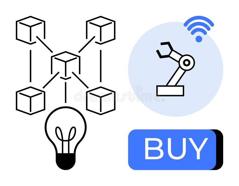 Blockchain Technology Concept with Interconnected Blocks, Robotic ...