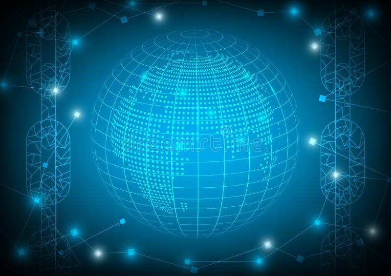 Blockchain Technology Concept World Blue Background Vector Stock Vector ...