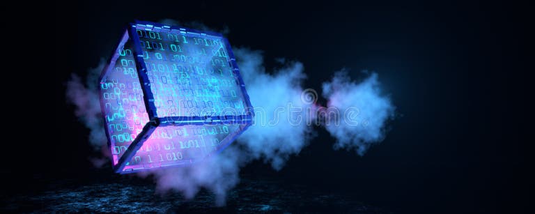 Blockchain Technology Cubed. Artificial Intelligence, Cube with Numbers. Big Data. Cube with ...