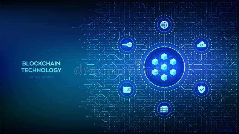 Blockchain Technology. Decentralized Network. Fintech Cryptocurrency. Information Blocks in ...