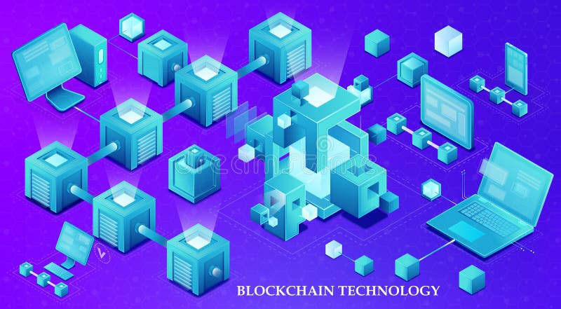 Blockchain Technology Isometric Concept Banner Vector Stock Vector ...