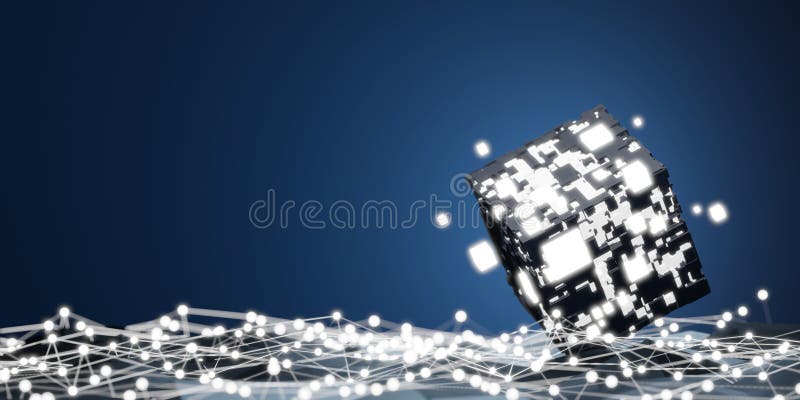 Blockchain Technology with Network Connection 3D Render Stock ...