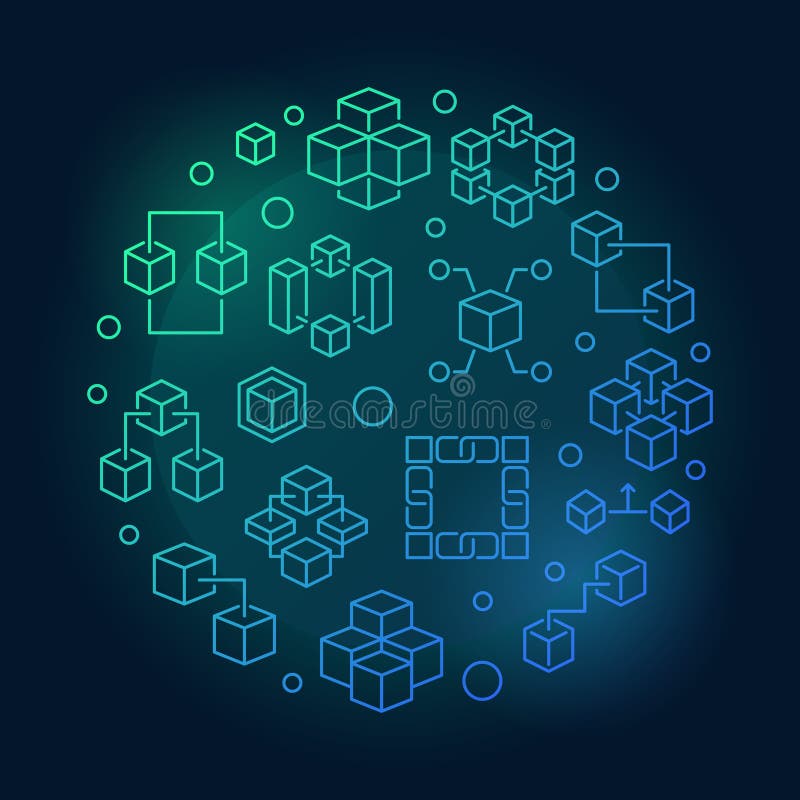 AI Technology Round Blue Line Illustration on White Background Stock ...