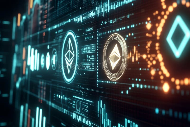 Blockchain Technology Visual Representation with Ethereum Symbols and ...