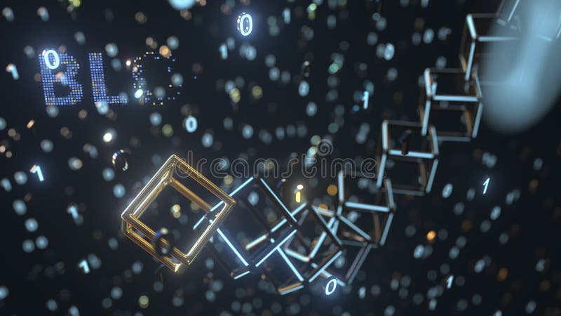 Futuristic Cubic Chain and Binary Numbers. Blockchain Technology Concept, 3D Animation Stock ...