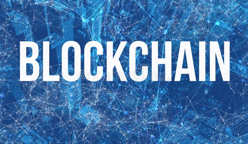 Blockchain Theme with Abstract Cityscape Stock Illustration ...