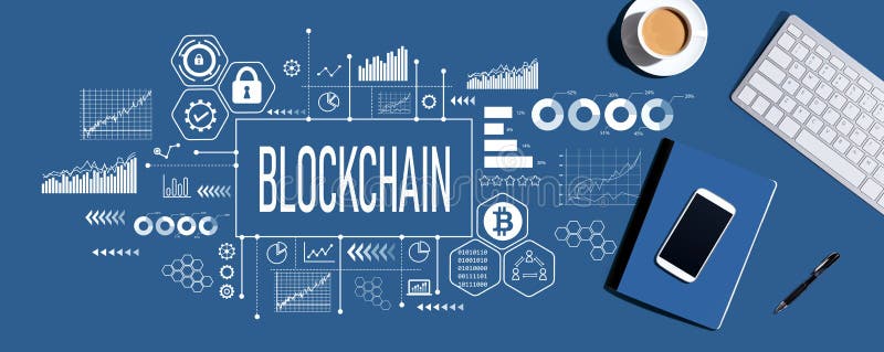 Blockchain Theme with Computer Keyboard and Office Items Stock Image ...