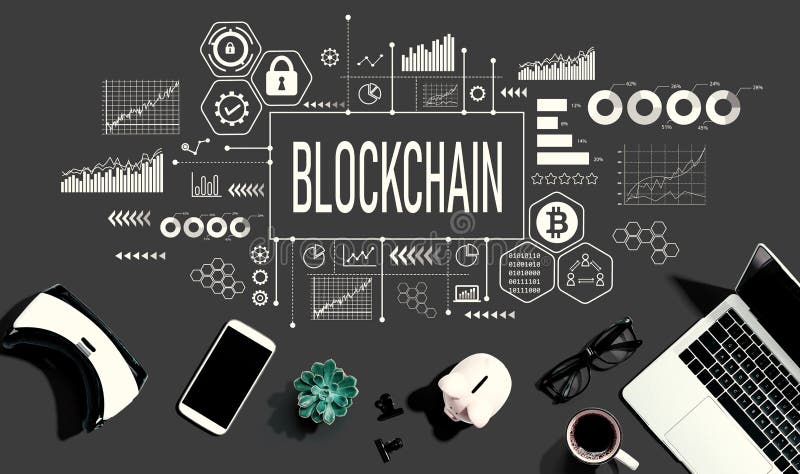 Blockchain Theme with Electronic Gadgets and Office Supplies Stock ...