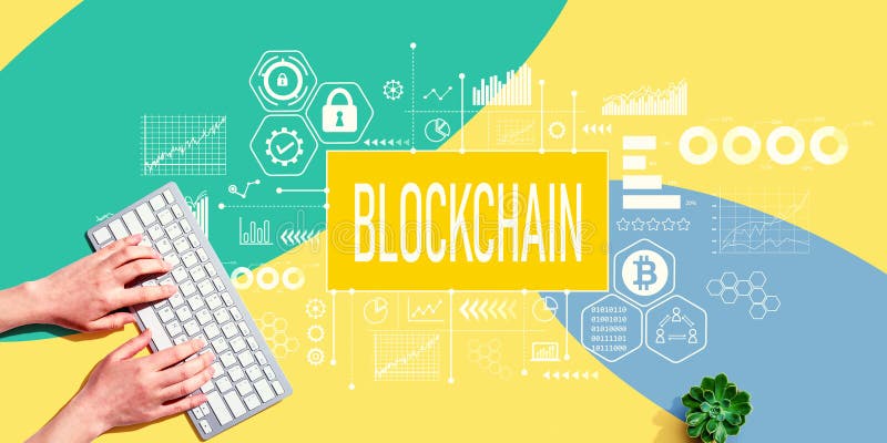 Blockchain Theme with Person Using Computer Keyboard Stock Image ...