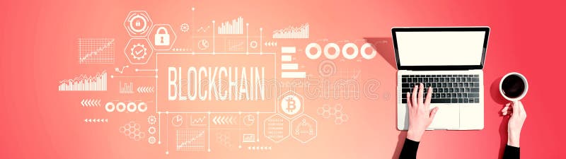 Blockchain Theme with Person Using a Laptop Stock Image - Image of ...