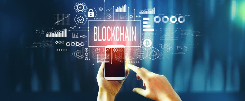Blockchain Theme with Person Using Smartphone Stock Image - Image of ...
