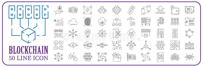 Blockchain Vector Line Icon Set or Design Element in Outline Style ...