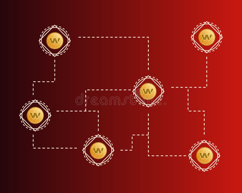 Blockchain Wax Cryptocurrency Network on Red Background Stock Vector ...
