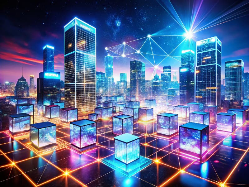 BlockchainPowered Metaverse a Digital Night Cityscape Reflects the ...