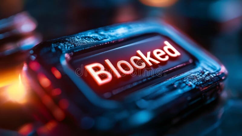 Blocked Button with Red Neon Light in a Dark Setting Stock Illustration ...