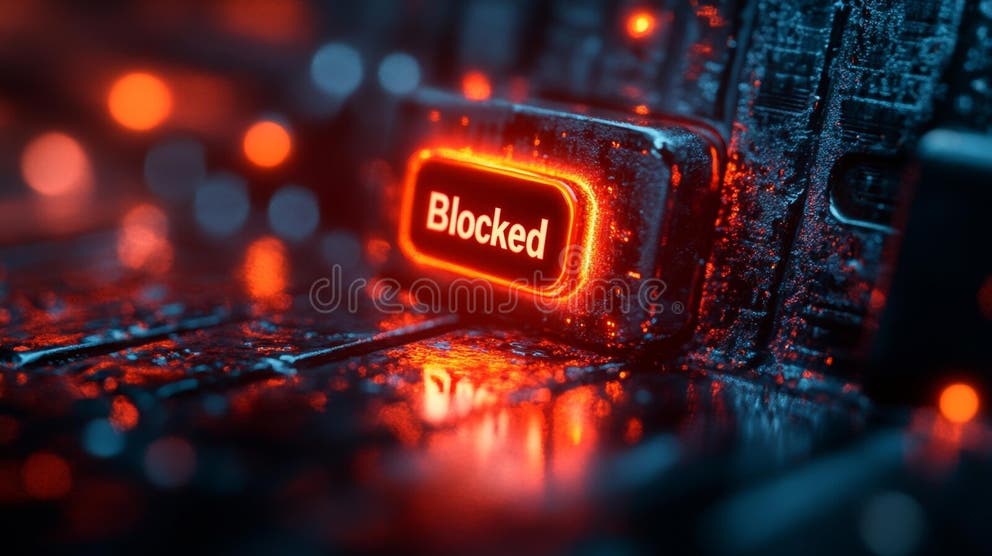 Blocked Illuminated Button on a Dark Digital Background Stock ...